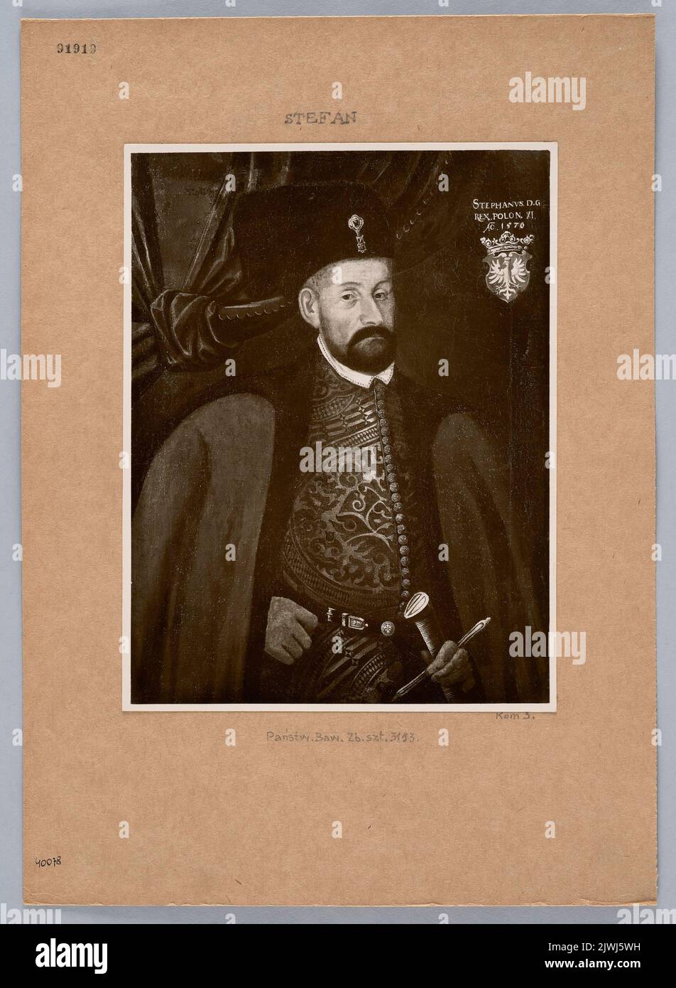 Photograph of painting: portrait of Stephen Báthory in a coat and with ...