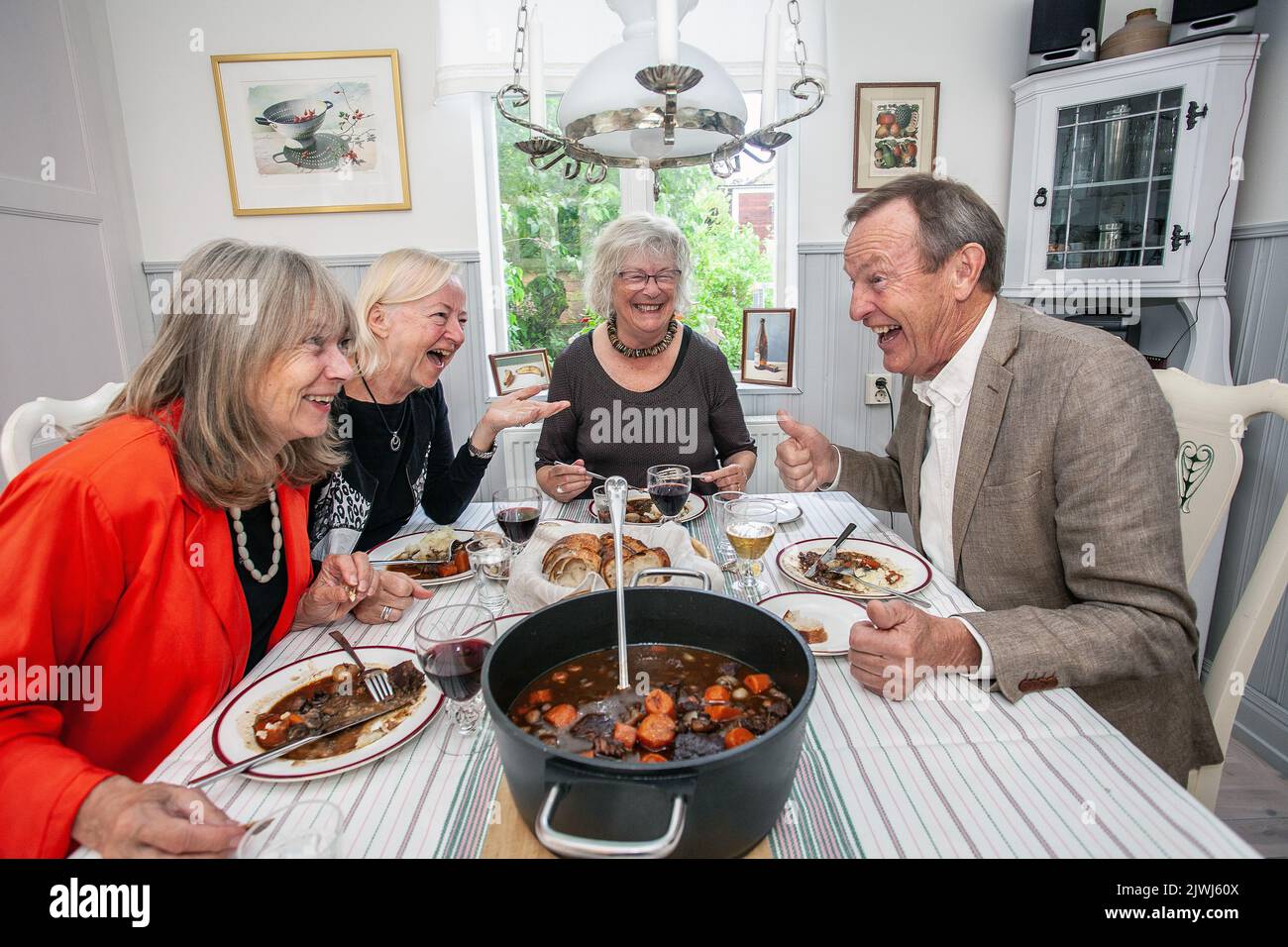 Group of people having dinner party at home. Happy friends sitting ...