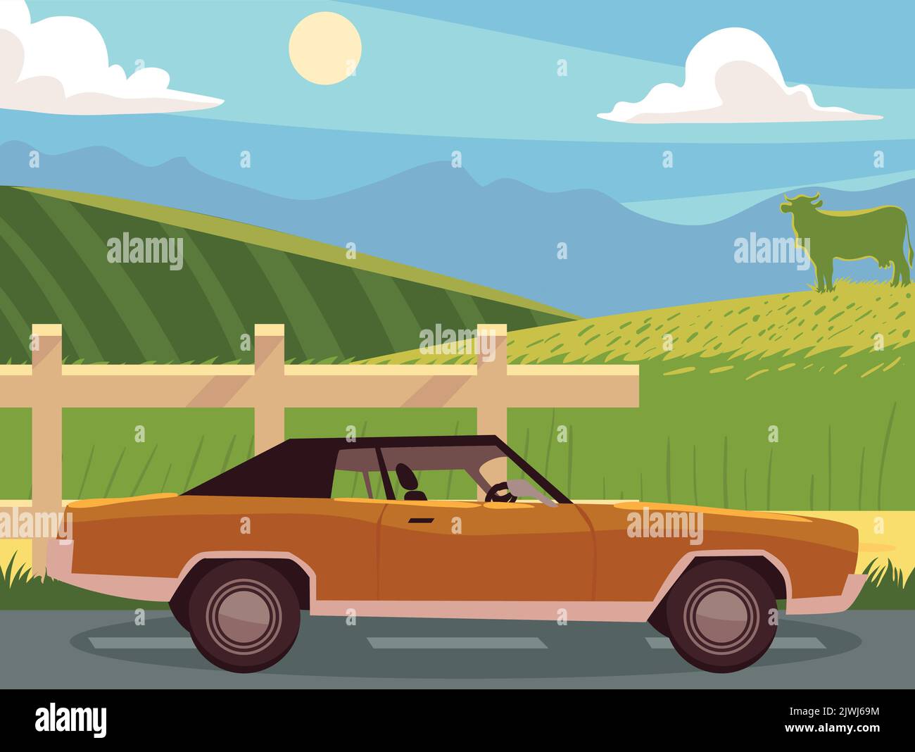 Countryside view in car Stock Vector Images - Alamy