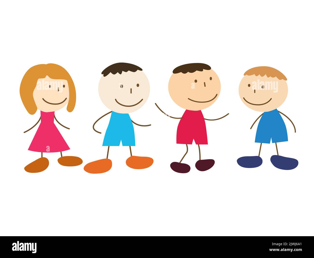 Cute cartoon kids. Drawing sketch. Vector illustration Isolated on ...