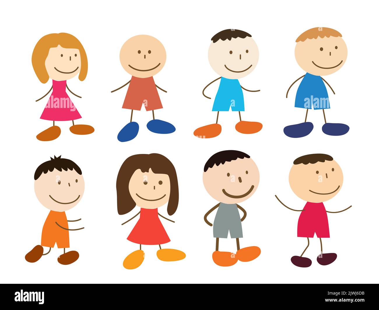Cute cartoon kids. Drawing sketch. Vector illustration Isolated on ...