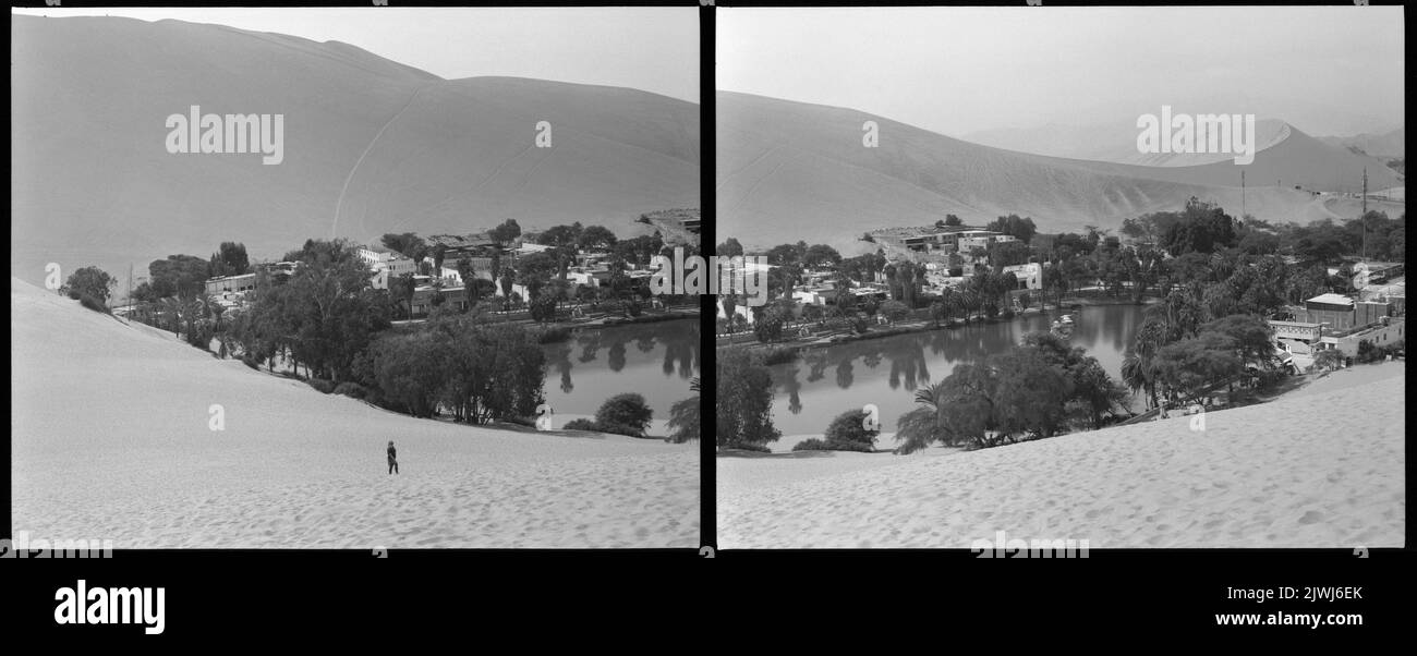 Tourist standing at desert oasis, Huacachina, Inca Lima, Peru Stock ...