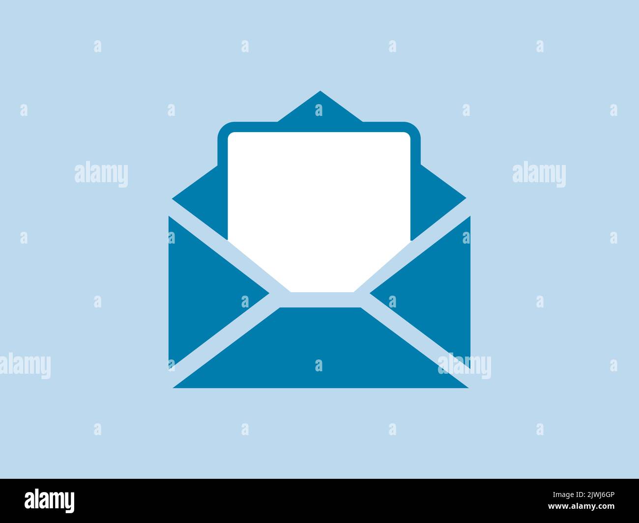 An open blue envelope with a letter on an isolated background. A mail ...