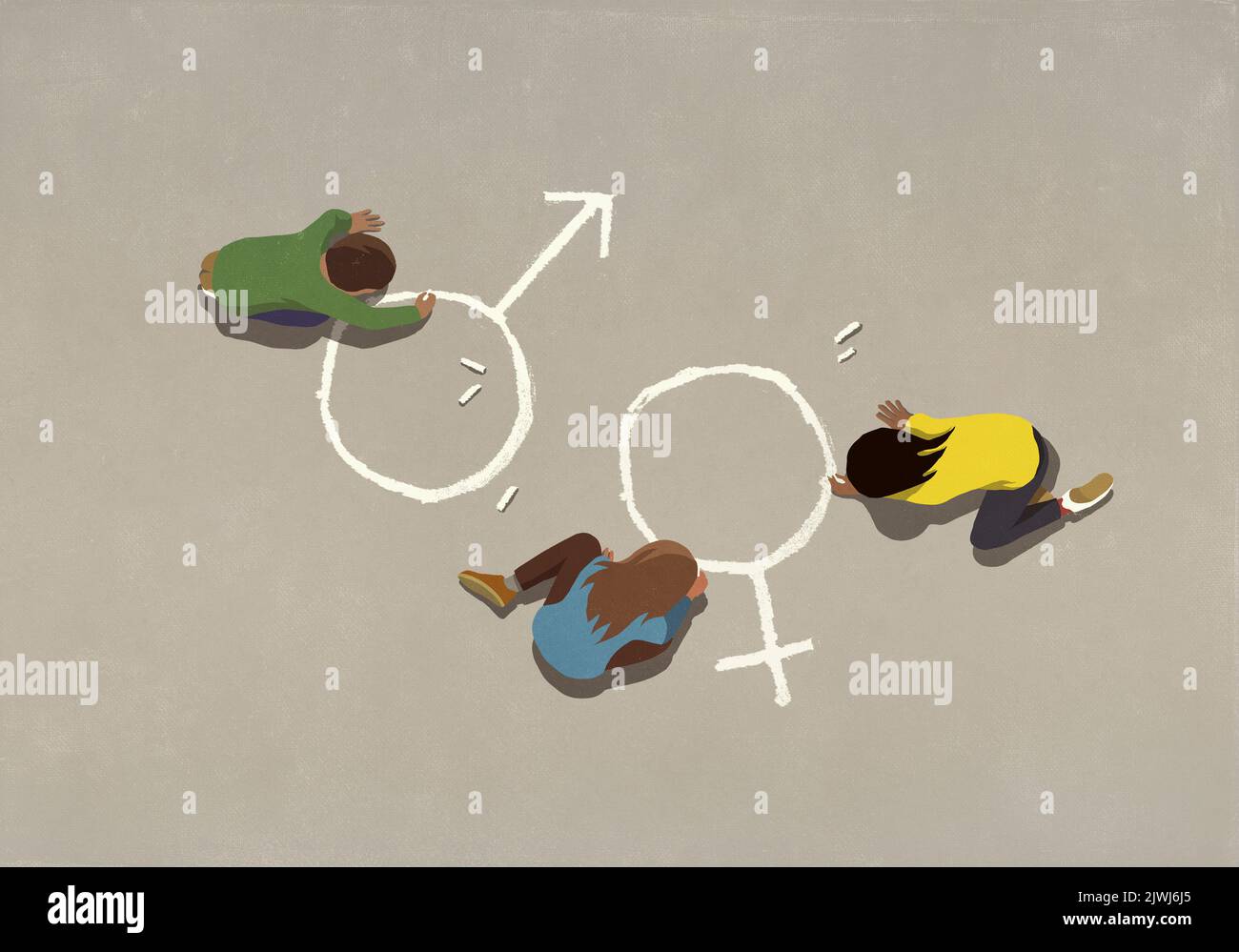 View from above kids drawing gender symbols with sidewalk chalk Stock ...