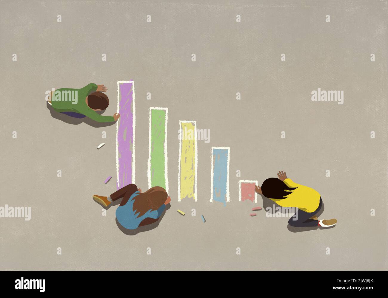 Kids coloring bar chart with sidewalk chalk Stock Photo - Alamy