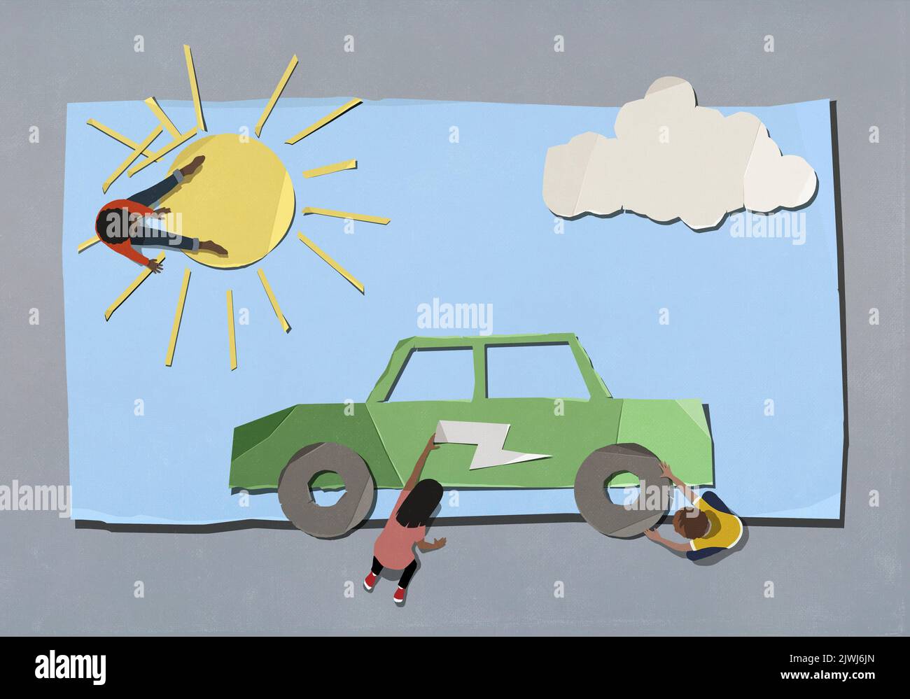 Kids assembling paper electric vehicle Stock Photo - Alamy