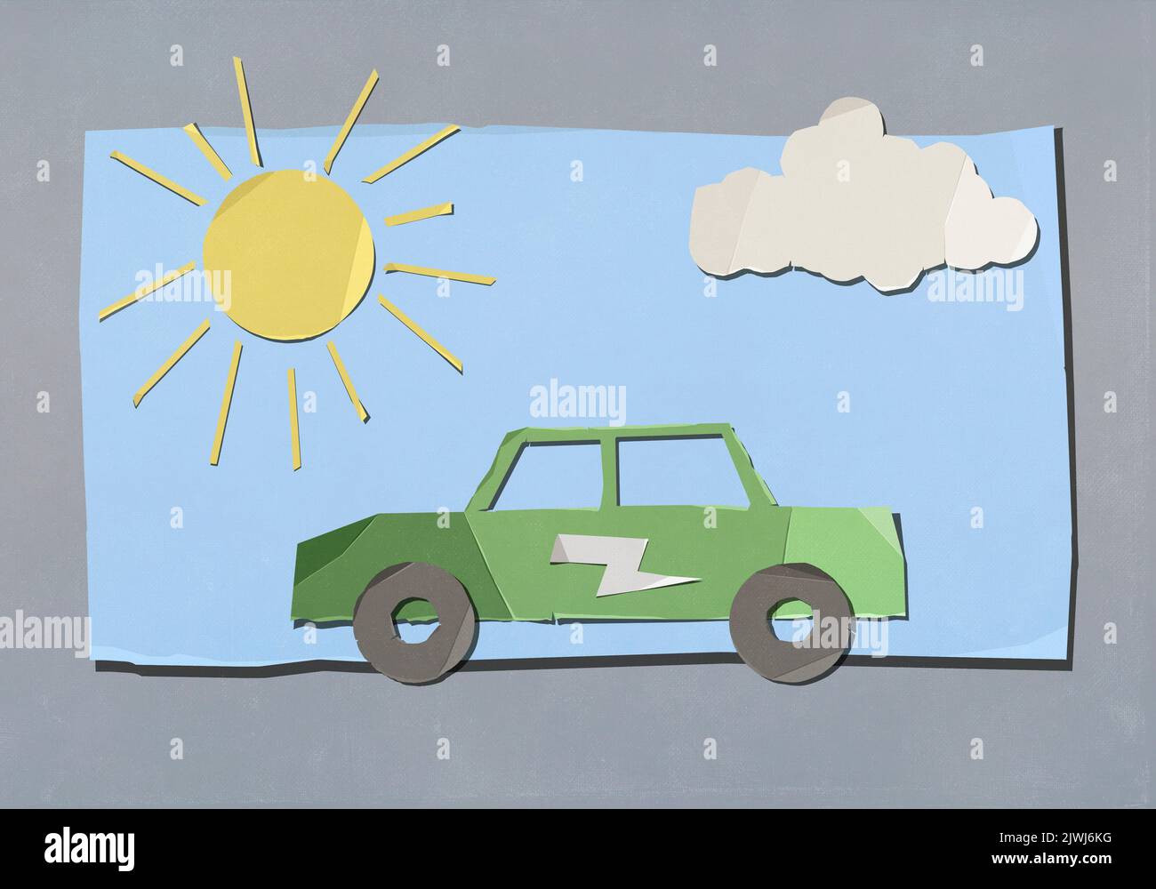 Paper green electric vehicle under sun and cloud Stock Photo - Alamy