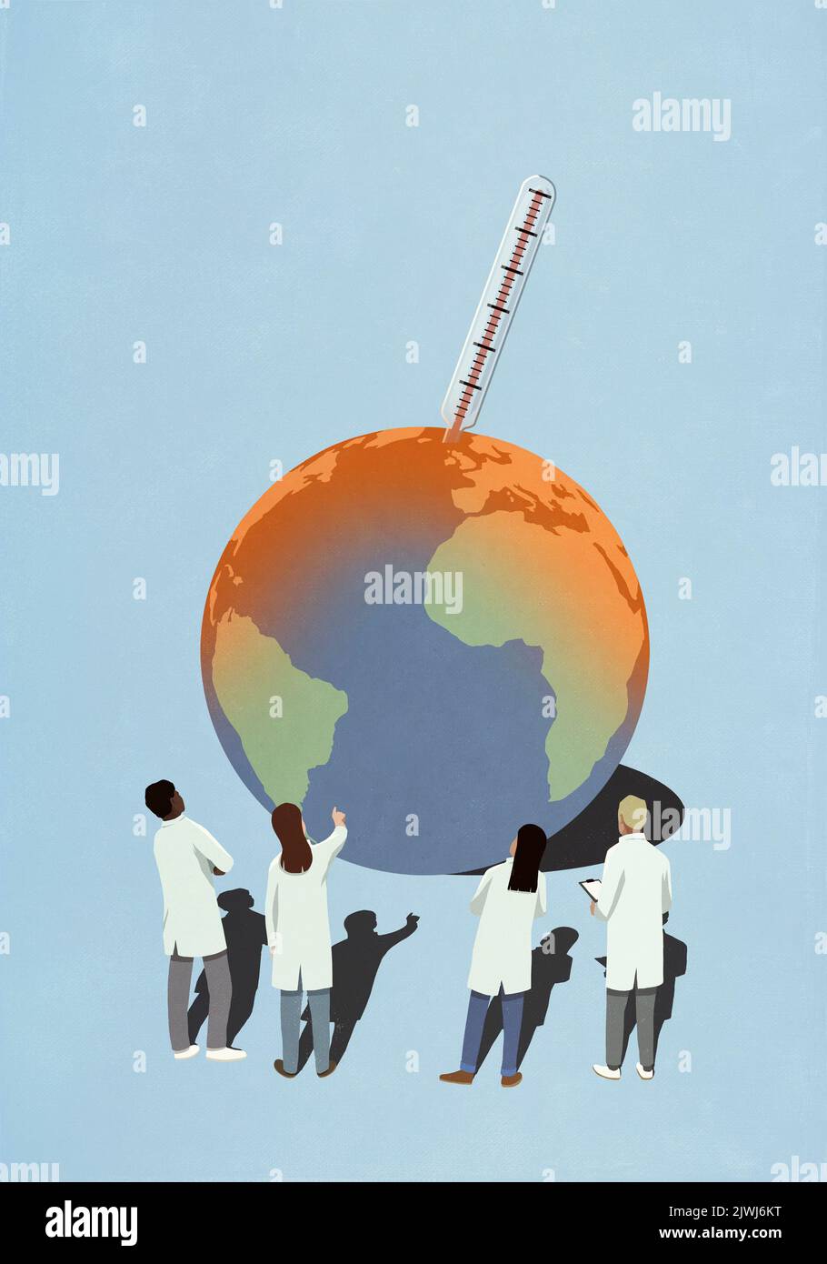 Scientists studying global warming globe with thermometer Stock Photo ...