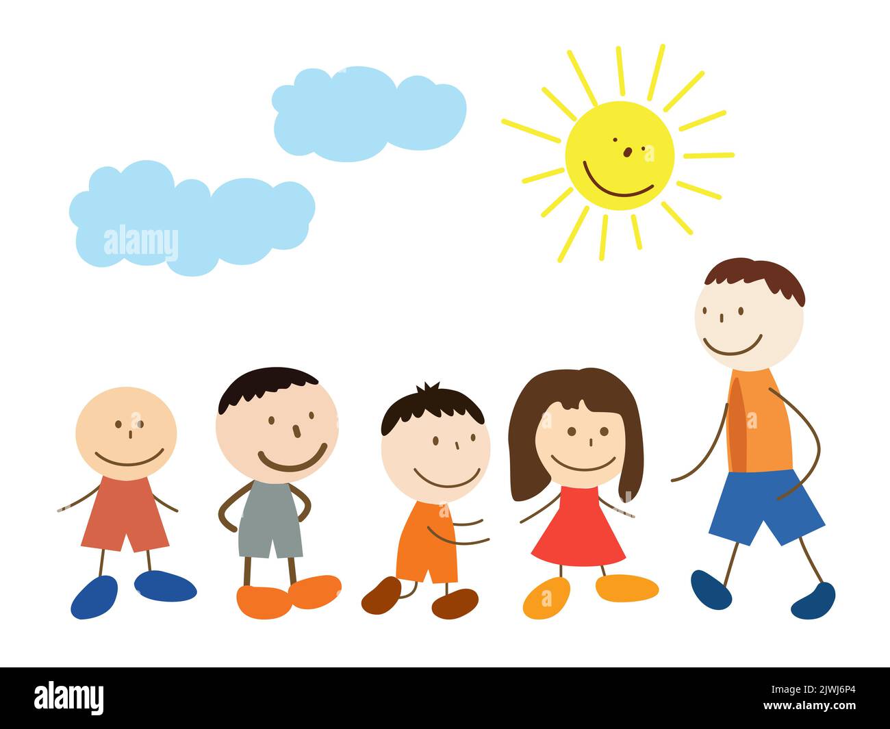 Cute cartoon kids. Drawing sketch by children. Vector illustration ...