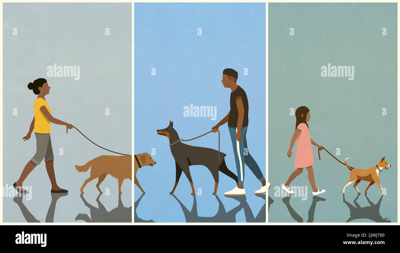 Child walking dog side hi-res stock photography and images - Alamy