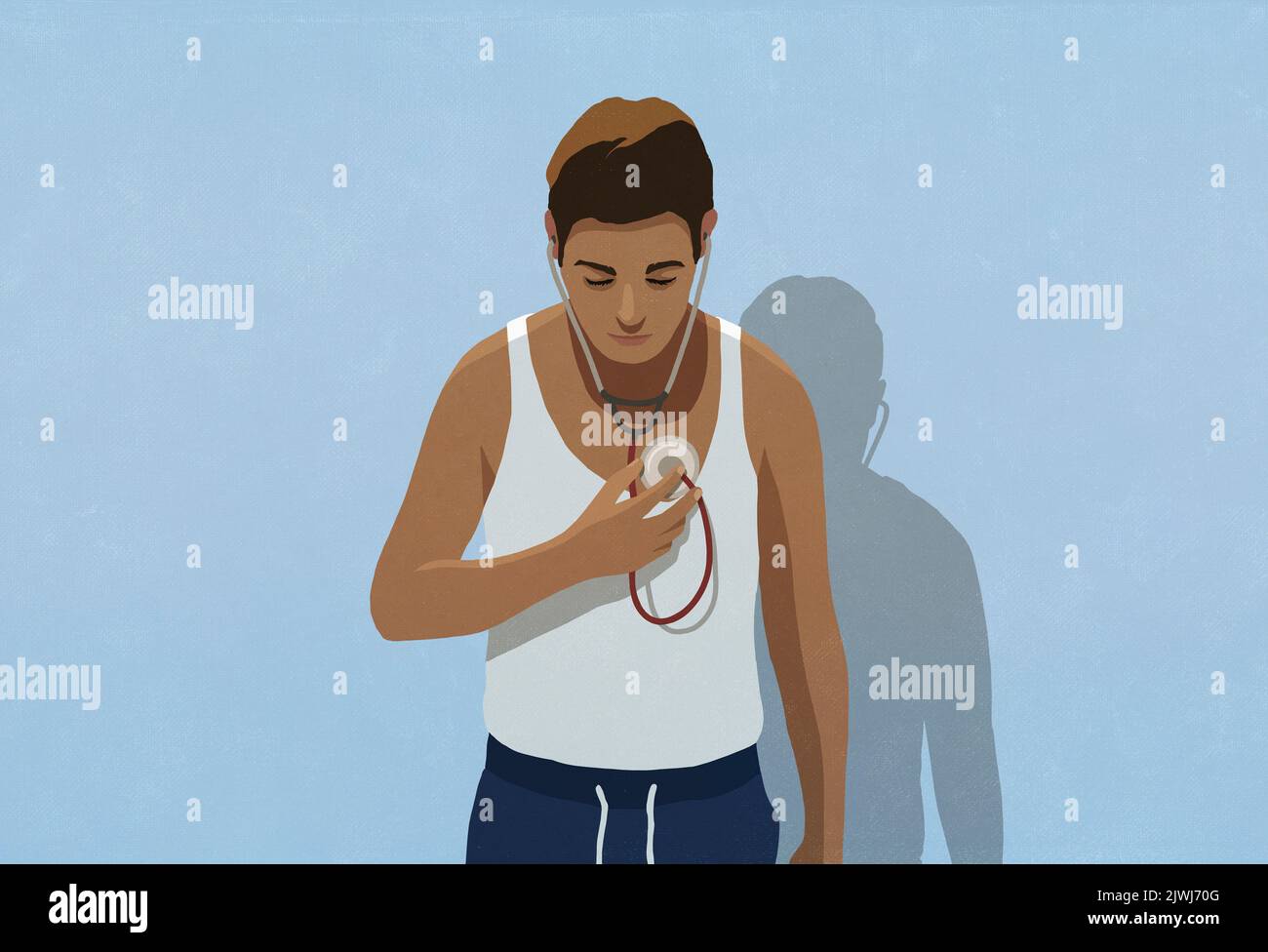 Man with stethoscope checking his own breathing Stock Photo - Alamy