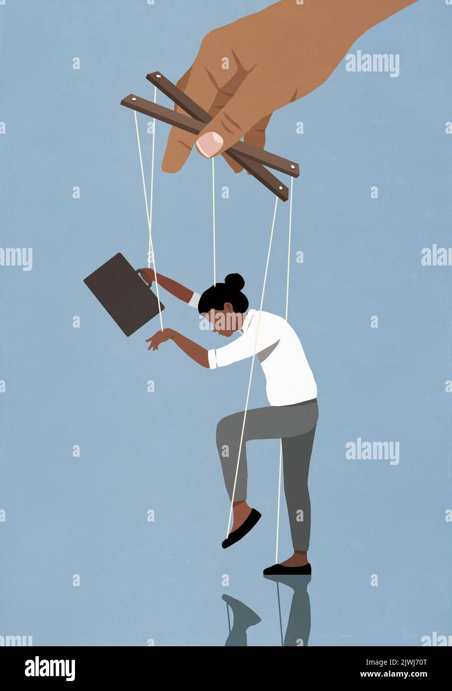 Hand controlling businesswoman puppet on strings Stock Photo - Alamy