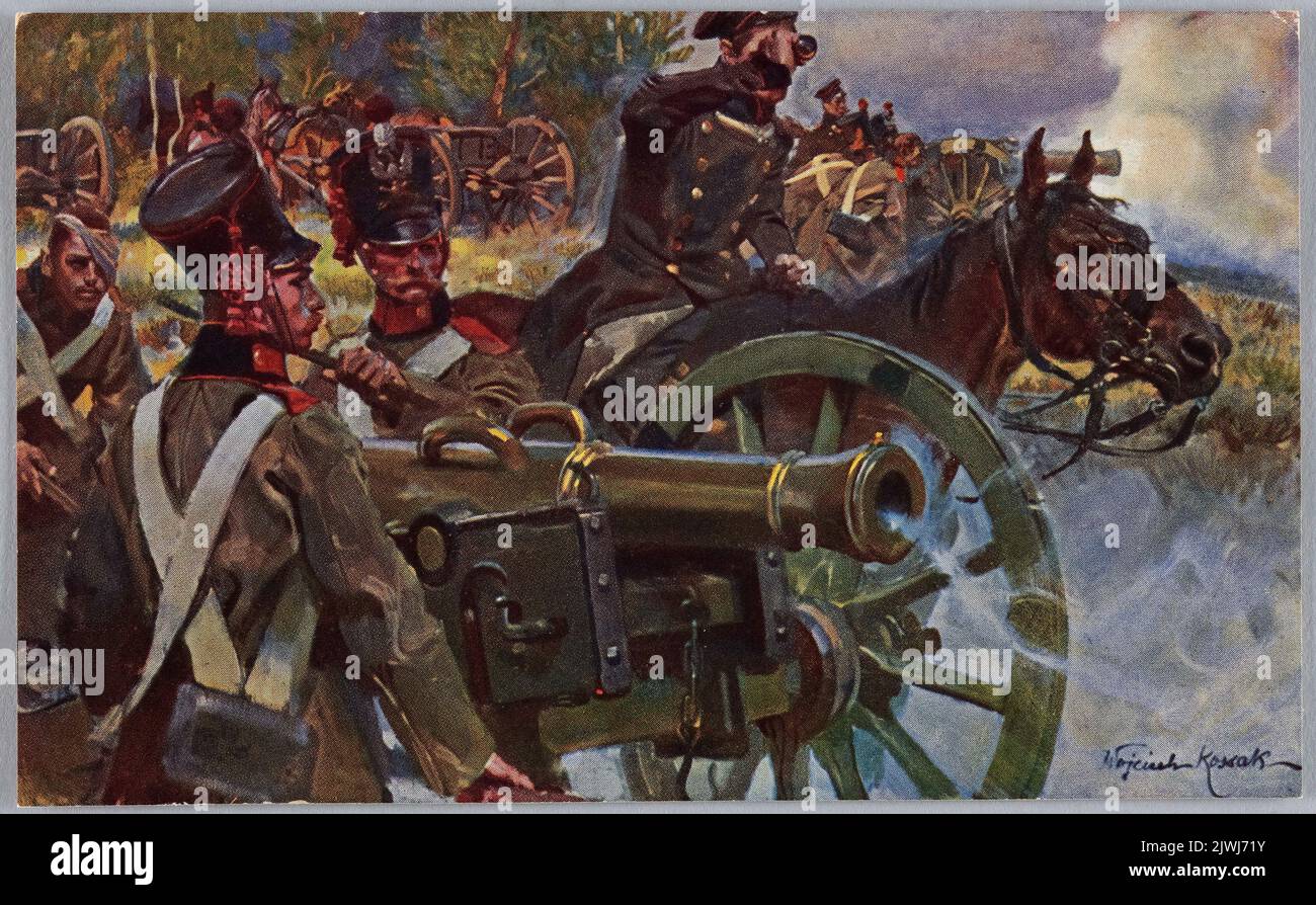 Reproduction of a painting: Wojciech Kossak (1856-1942), Artillery in ...