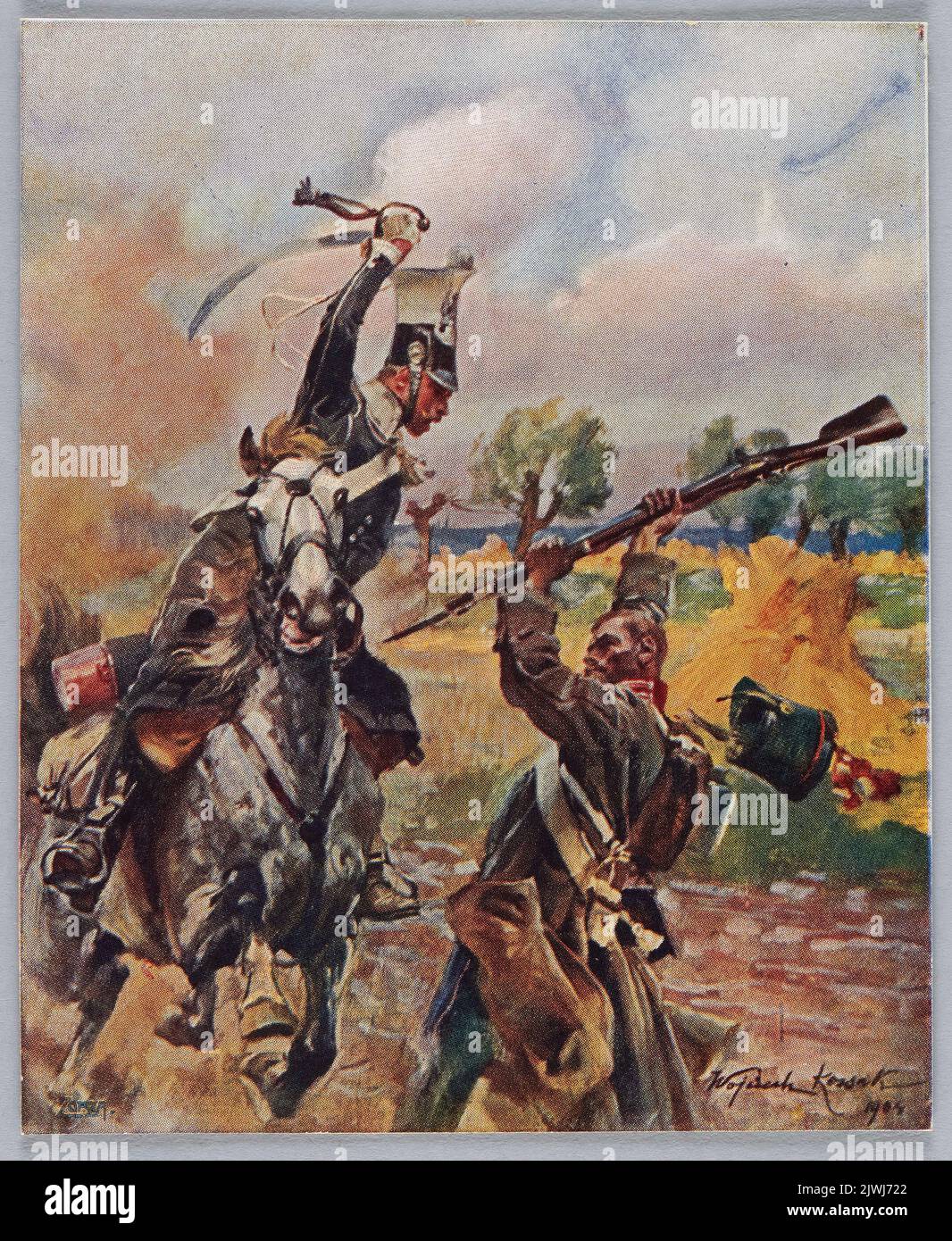 Reproduction of a painting: Wojciech Kossak (1856-1942), The Relay ...