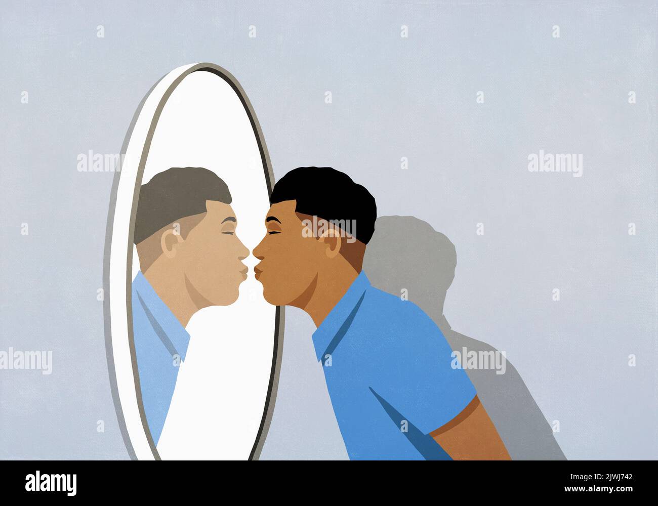 Man kissing reflection in mirror Stock Photo - Alamy