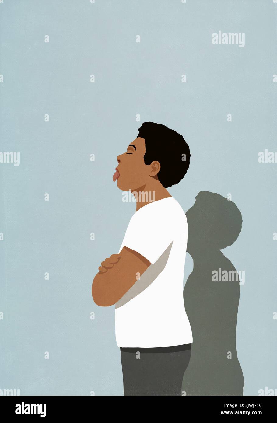 Profile man with arms crossed sticking out tongue Stock Photo - Alamy