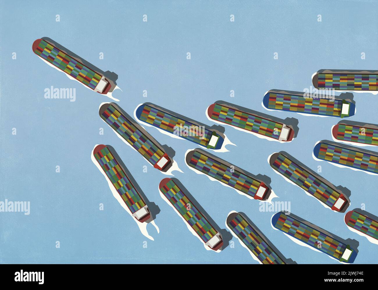 Aerial view container ships in crowded sea Stock Photo - Alamy