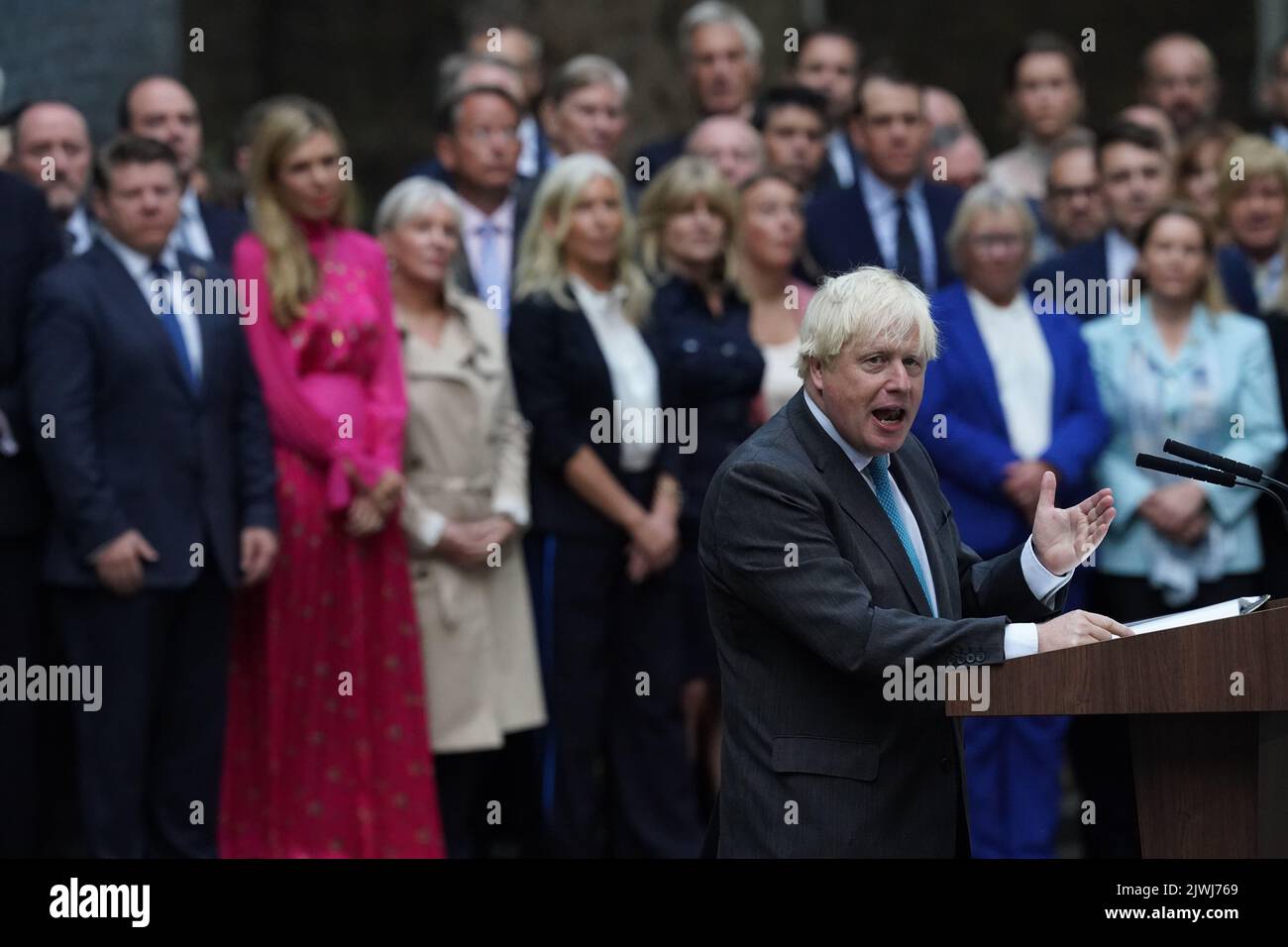Outgoing Prime Minister Boris Johnson makes a speech outside 10 Downing ...