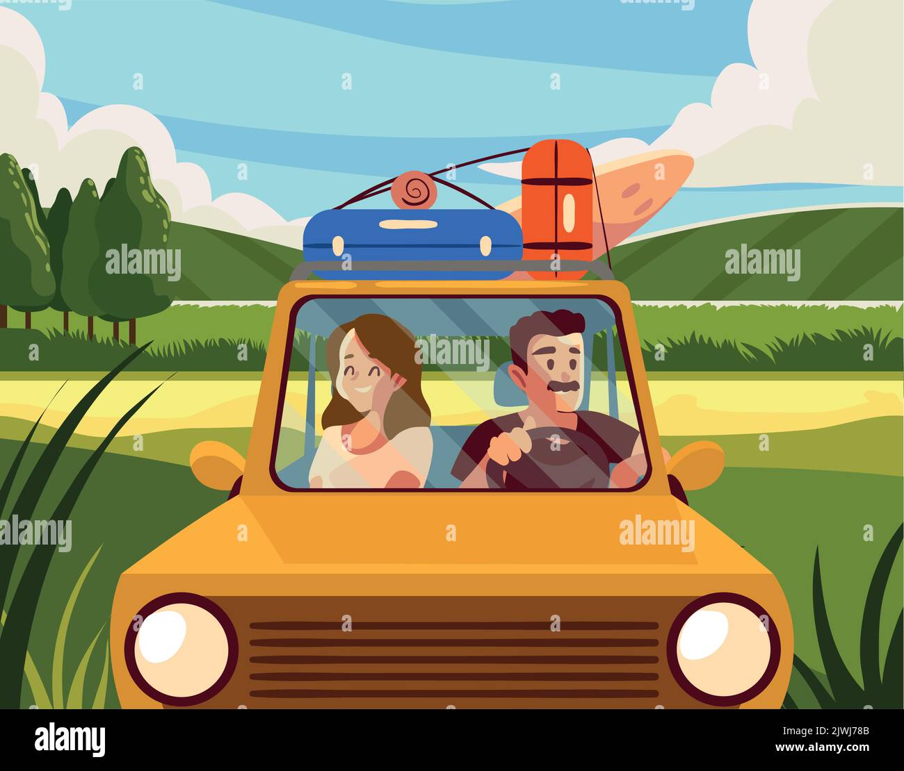 Couple In The Car With Baggage Stock Vector Image And Art Alamy