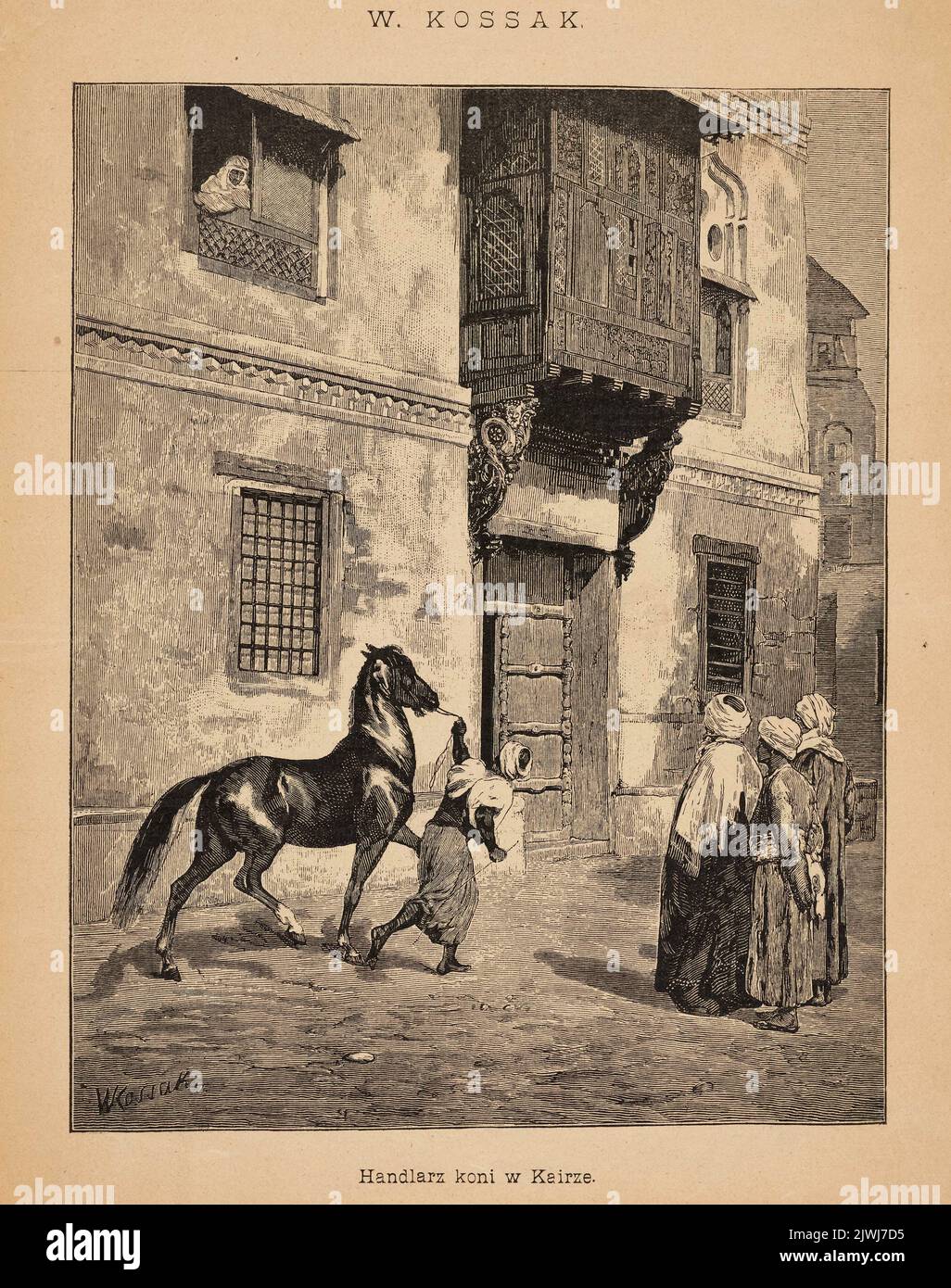 Reproduction of drawing: Wojciech Kossak (1856-1942), Cairo horse ...