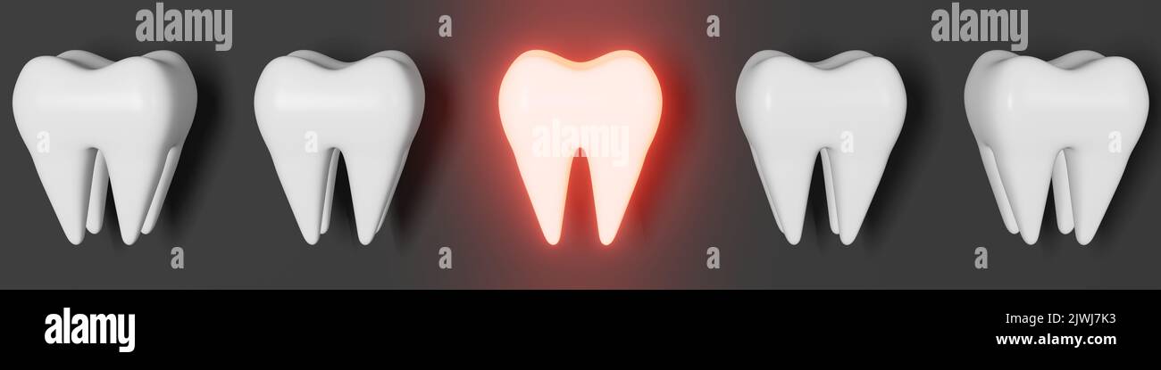 Toothache problem 3d rendering pattern grey background. White healthy ...