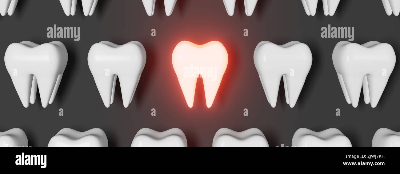 Toothache problem 3d rendering pattern grey background. White healthy ...