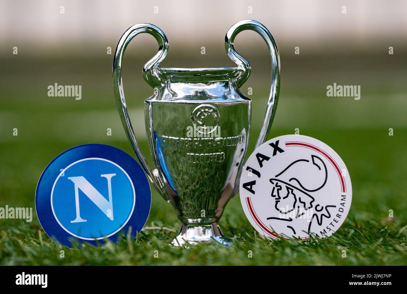 September 3, 2022, Moscow, Russia. Emblems of football clubs ...