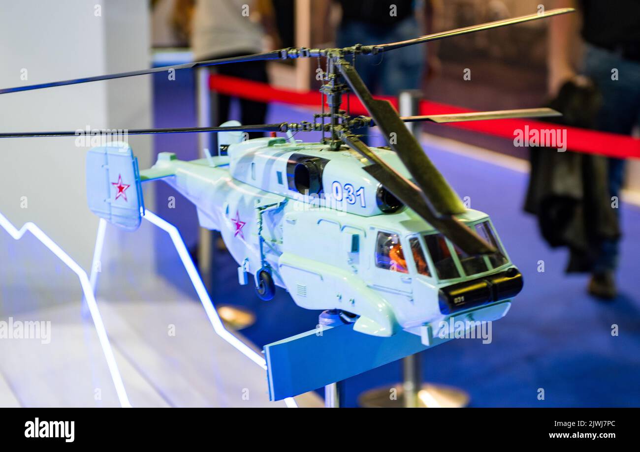 August 30, 2019, Moscow region, Russia. Model of the Russian helicopter ...