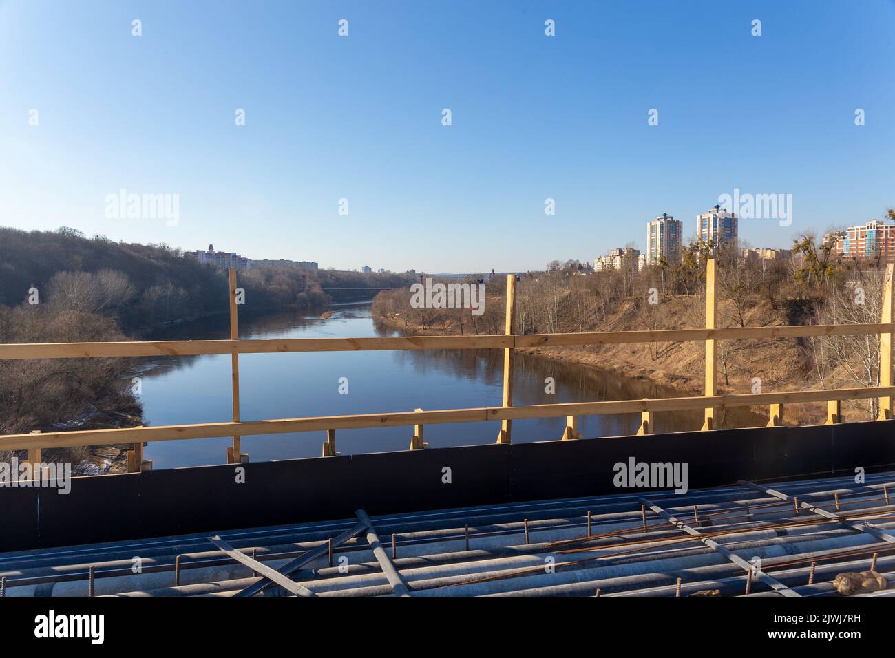 Restoration of the city bridge. New reinforcement binding have been ...