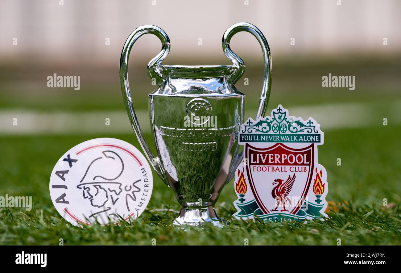 September 3, 2022, Moscow, Russia. Emblems of football clubs ...