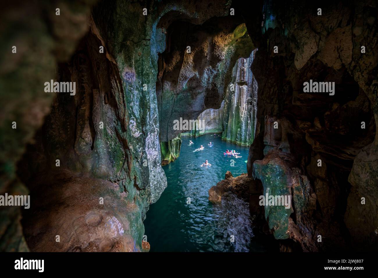 Tourists swimming in Sawa-i-Lau limestone caves, made famous by movie ...