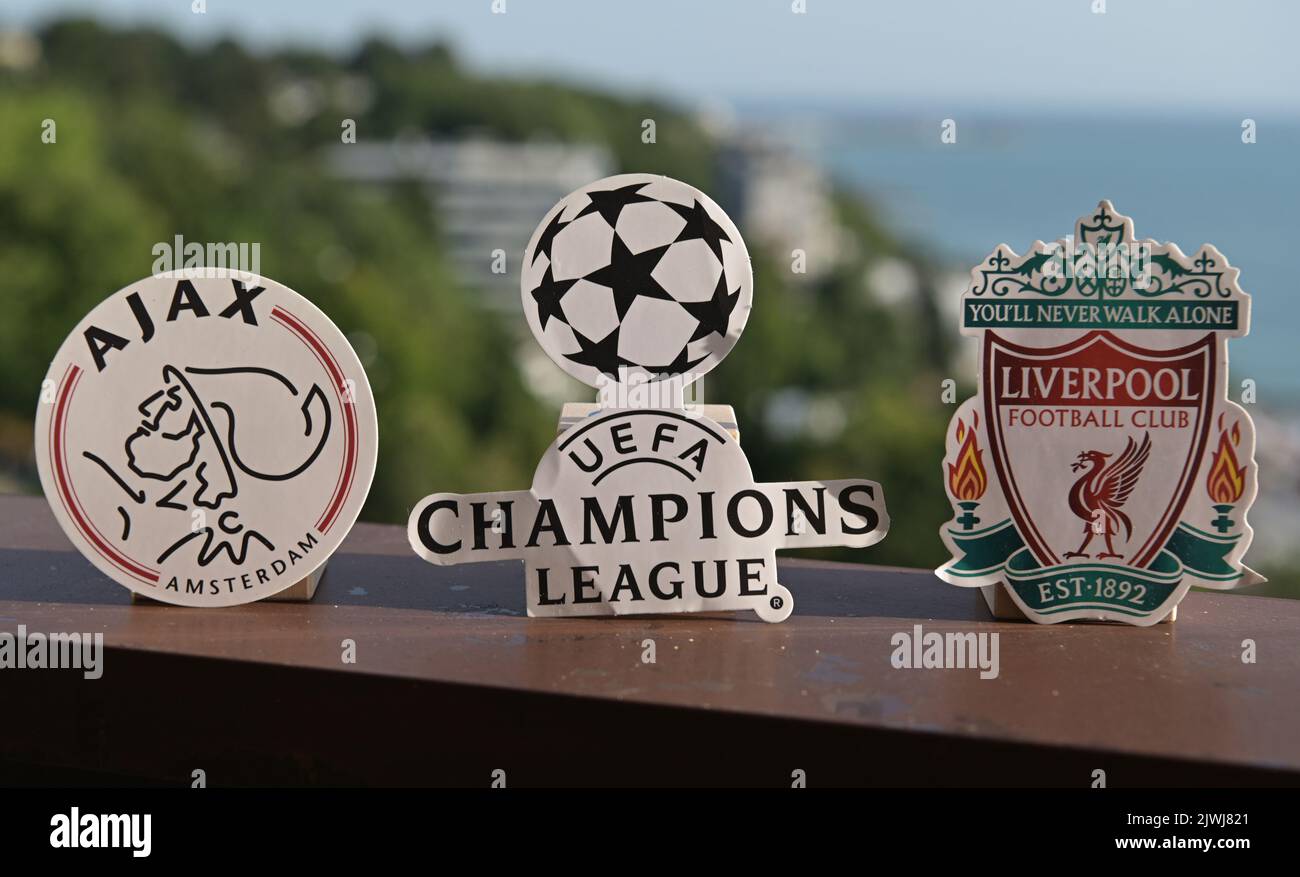 August 26, 2022, Sochi, Russia. Emblems of the football clubs ...