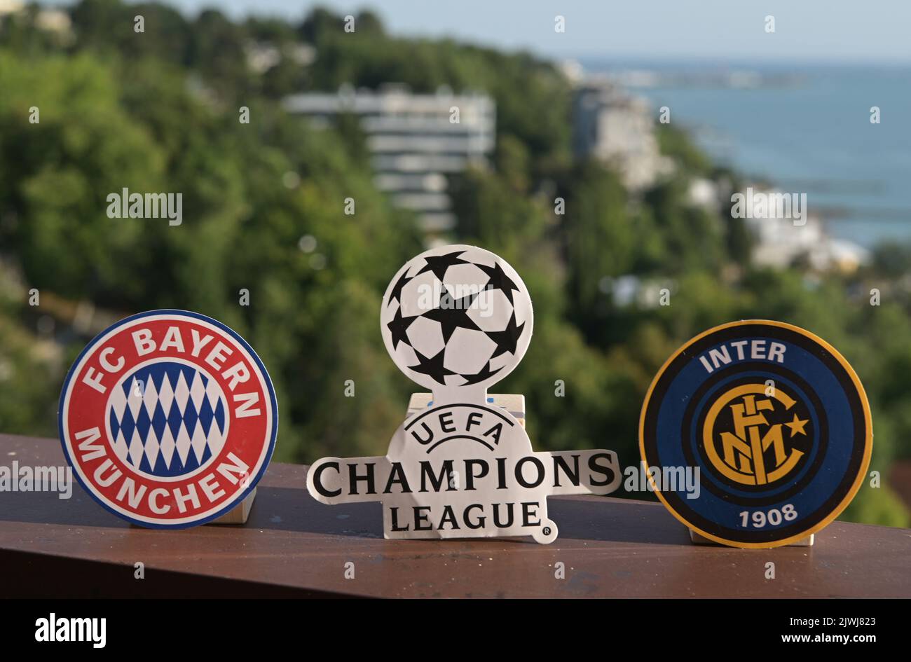 August 26, 2022, Sochi, Russia. Emblems of the football clubs ...