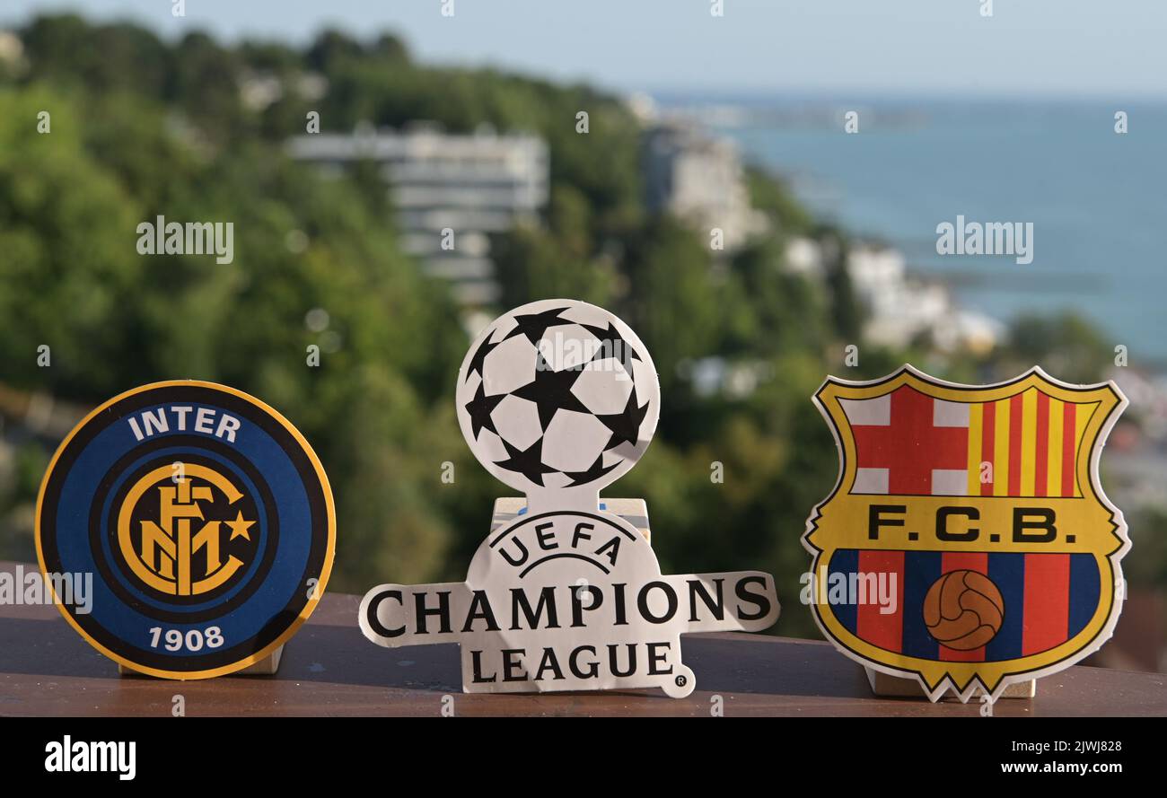 August 26, 2022, Sochi, Russia. Emblems of the football clubs ...