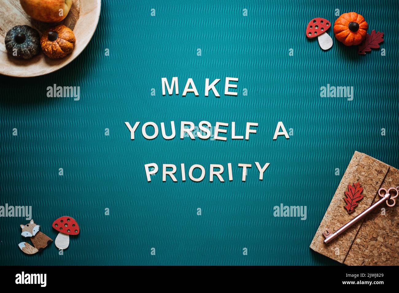 Self-care quotes, make yourself a priority words on green background ...