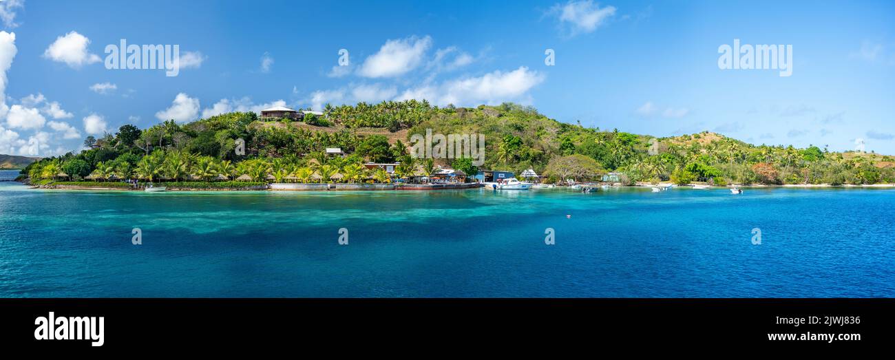 Panorama of Nanuya Island Resort as seen from ocean. Nanuya Island ...
