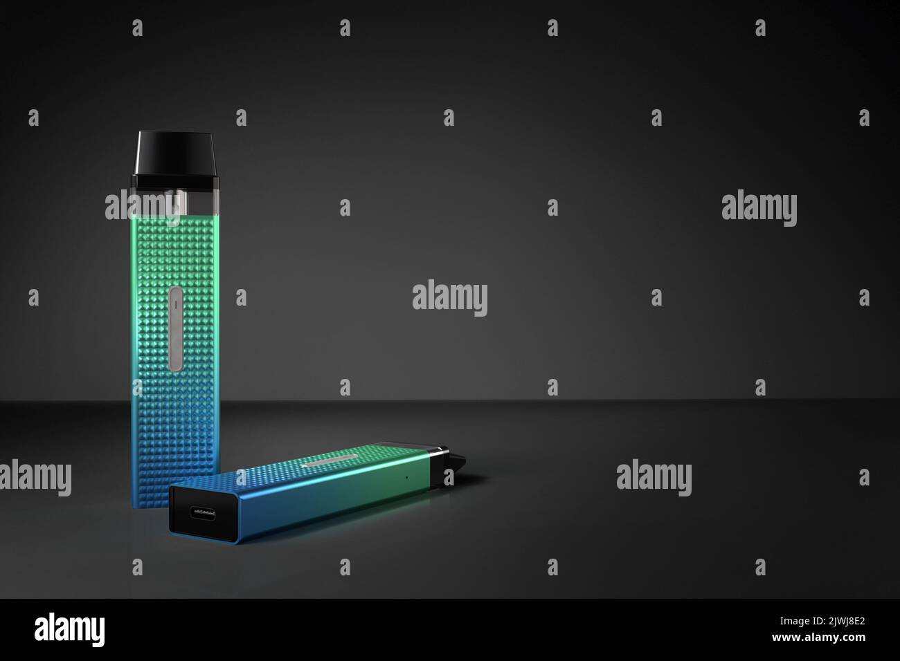 Blue and Green Vape on a Dark Background with Copy Space, 3D Render ...