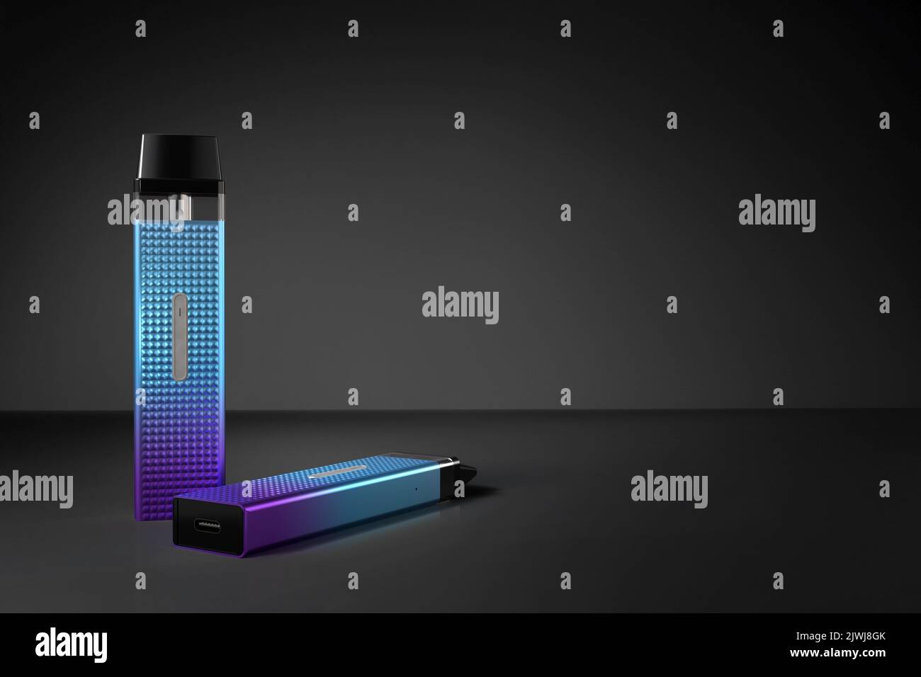 Purple and Blue Vape on a Dark Background with Copy Space, 3D Render ...