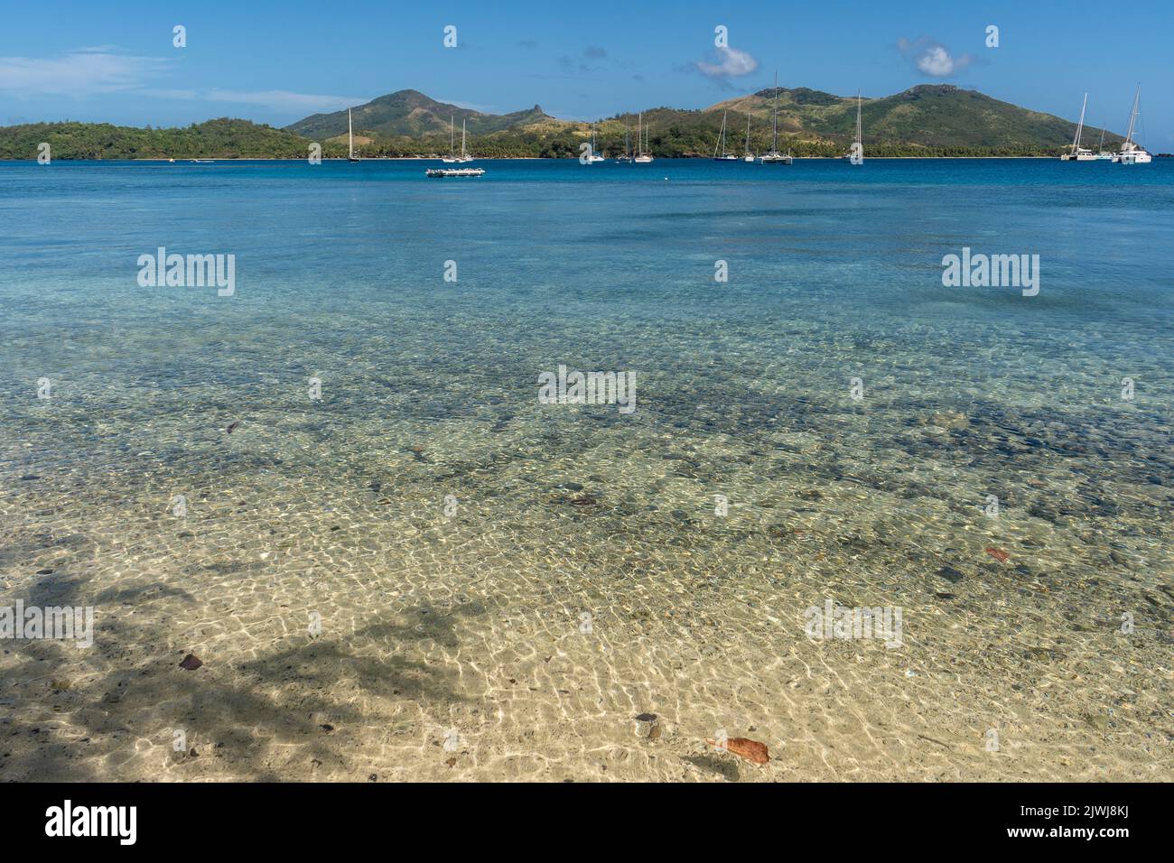 Blue Lagoon at Nanuya Island with Matacawa Levu Island in the distance ...