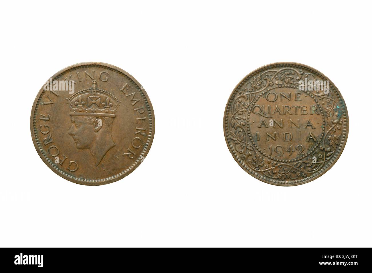 India - British Quarter Anna - George VI, 1940-1942 Bronze Coin Front ...