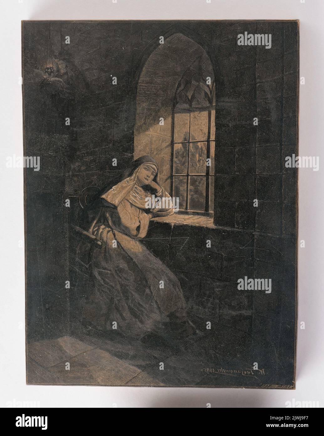 Young nun sitting by a window. Rakowiecki W., graphic artist ...