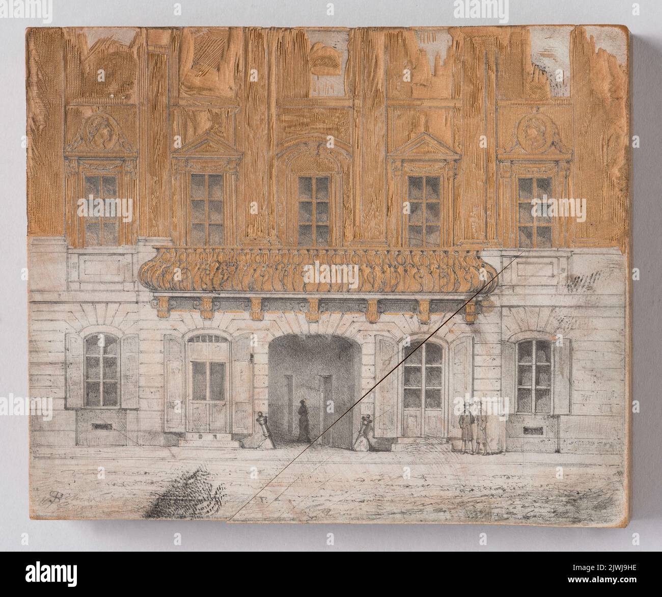 Fragment of the facade of Karaś Palace in Warsaw. Klejn, Władysław ...