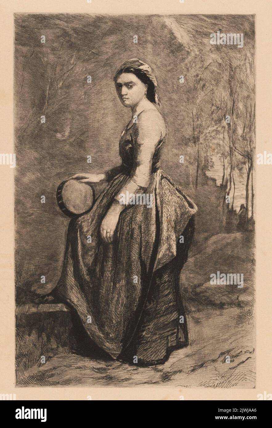 Woman with a tambourine. unknown, graphic artist, Corot, Jean-Baptiste ...