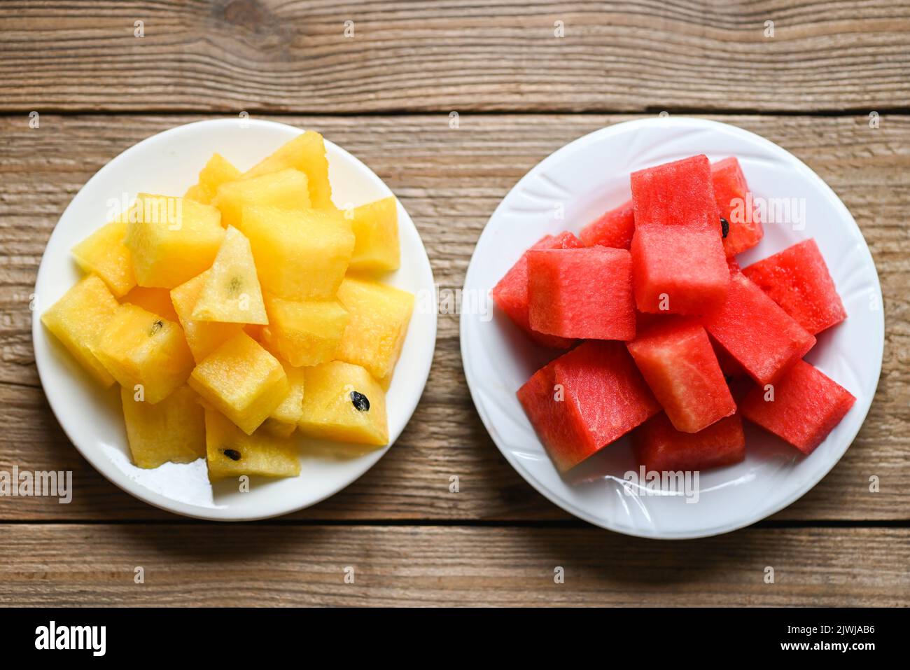 Red and yellow watermelon slice on white plate, sweet watermelon slices ...