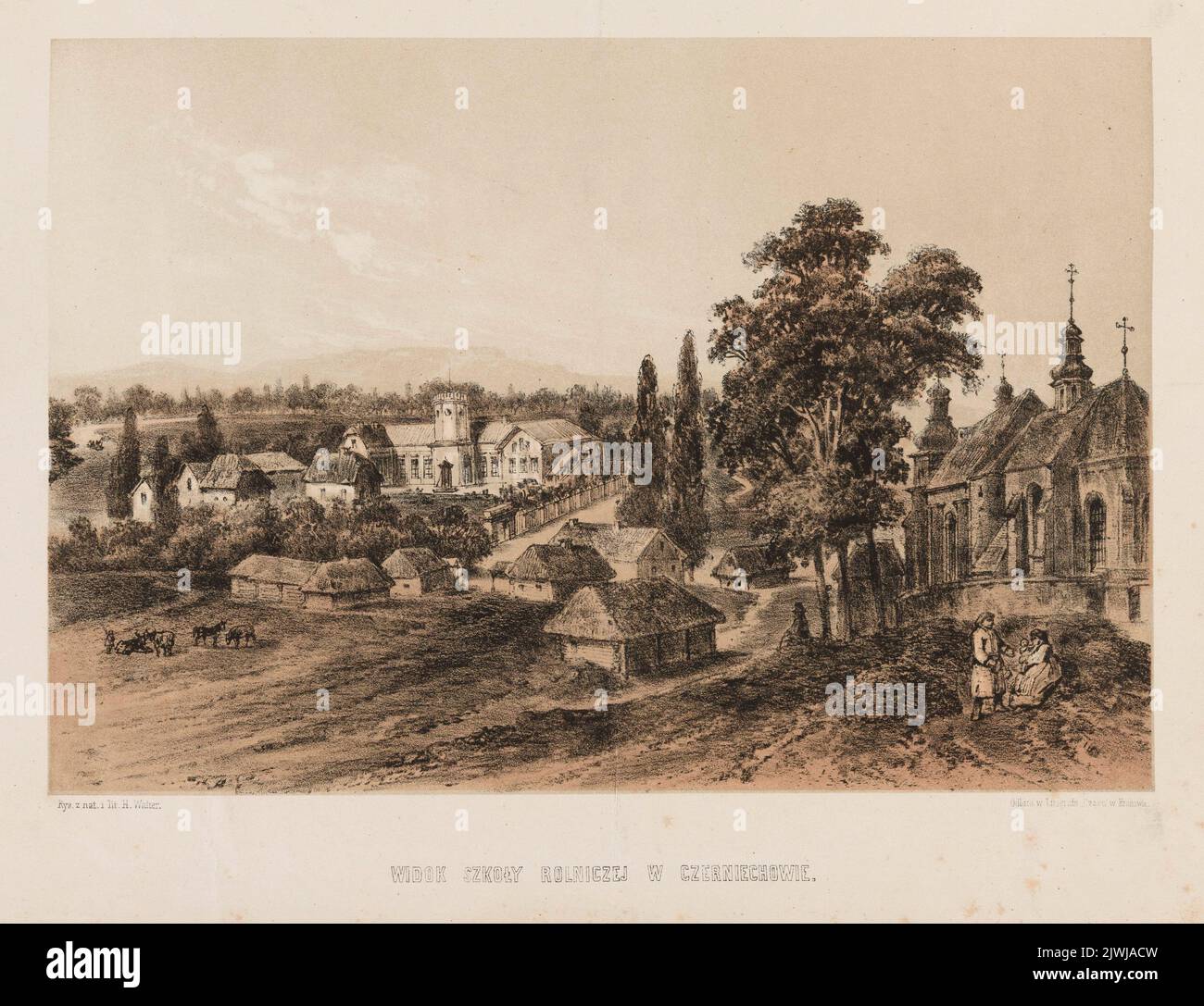 View of the Agricultural School in Czerniechów. Litografia "Czasu ...