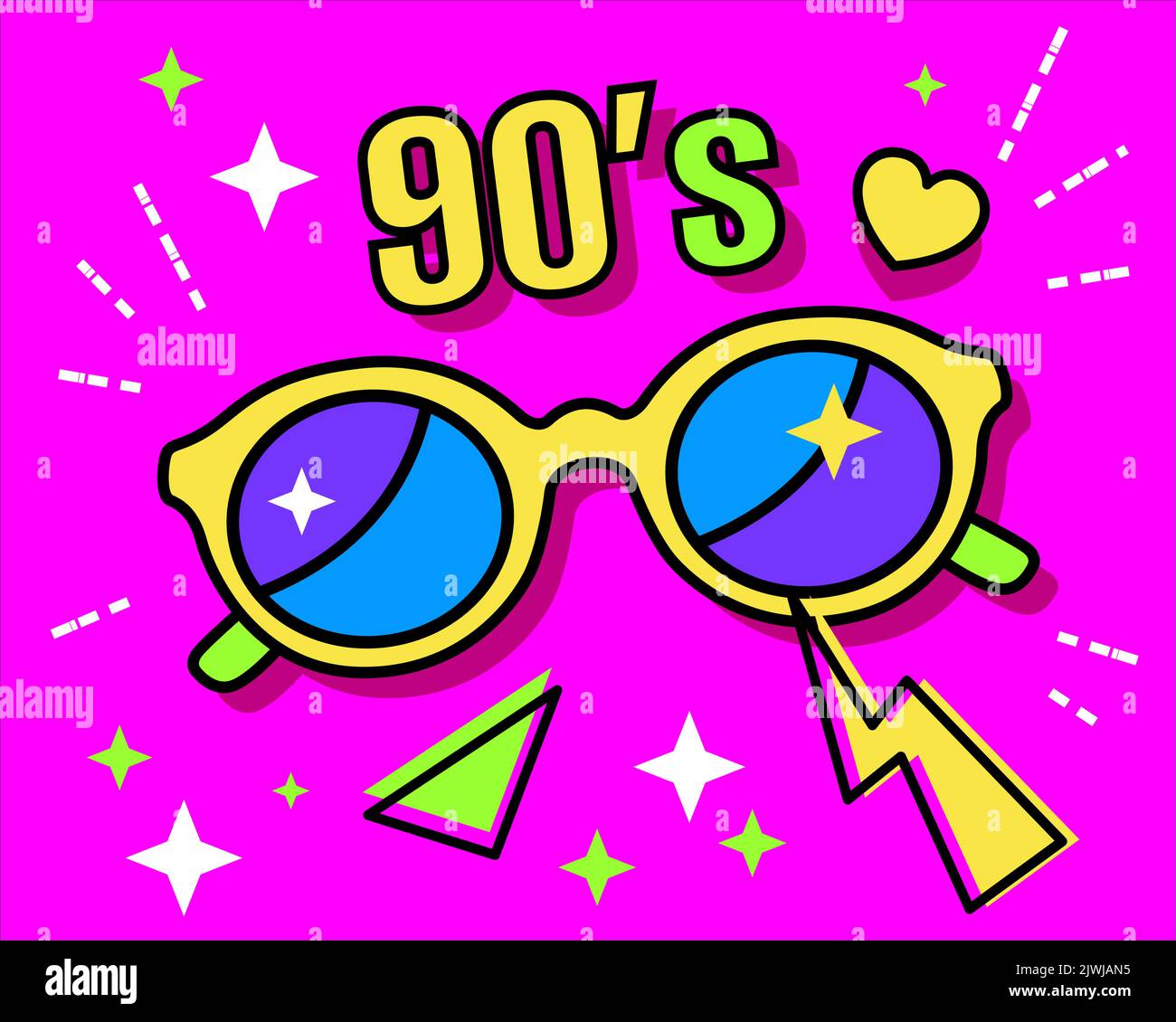 Neon retro round sunglasses collection 90s. Women's and men's accessory ...