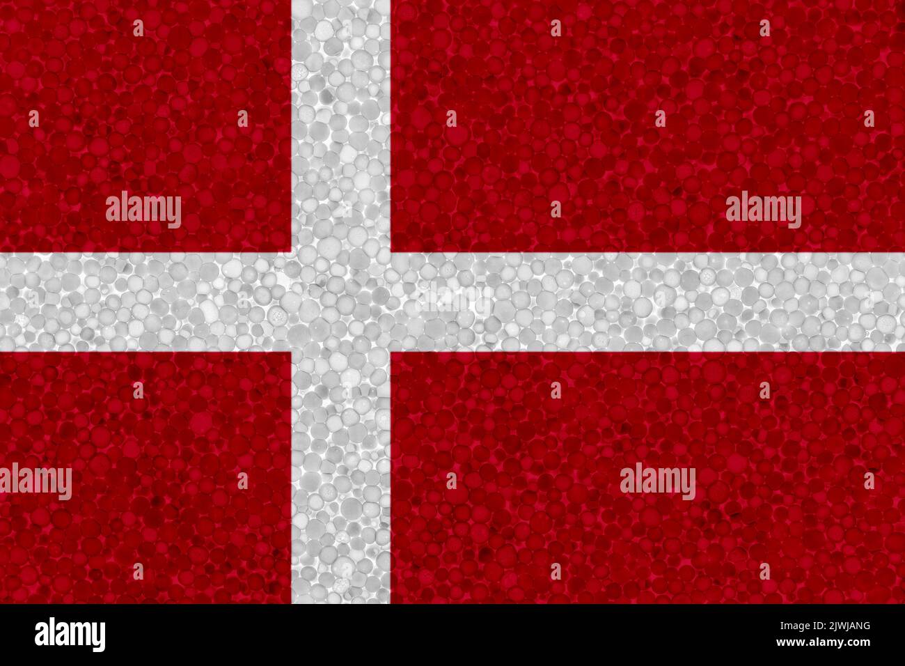 Denmark flag on styrofoam texture. national flag painted on the surface ...