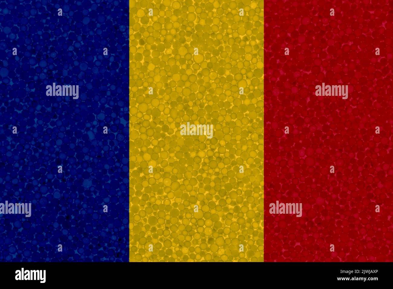 Romania flag on styrofoam texture. national flag painted on the surface ...