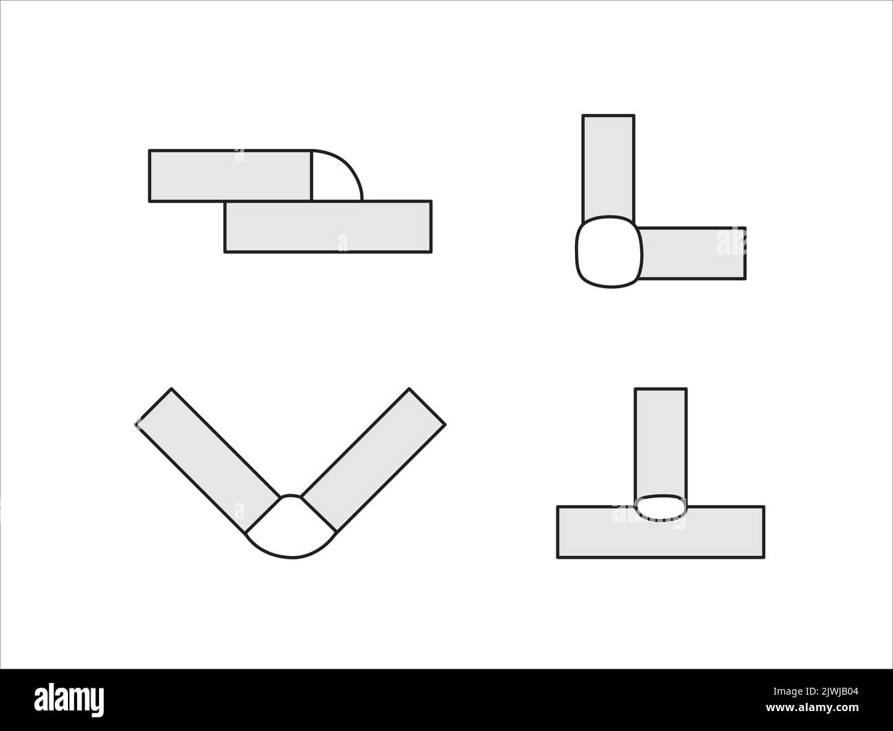 Welding of different types of connections. T-welded, perpendicular ...
