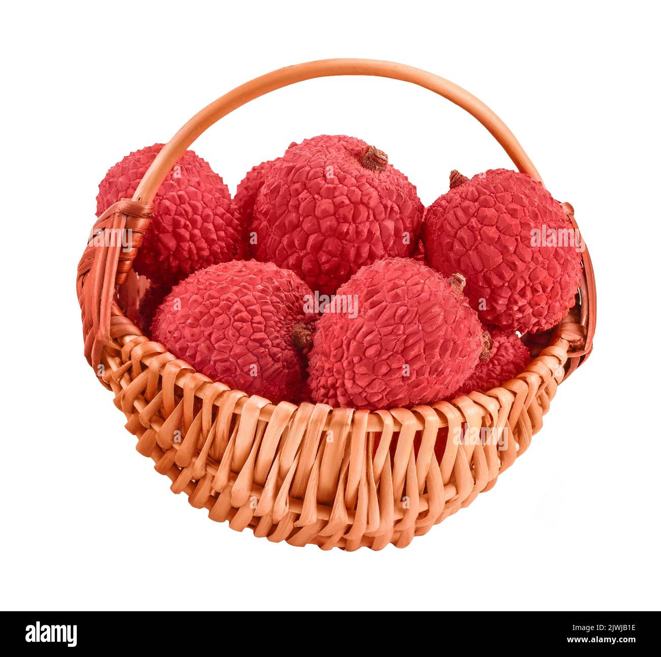 lychee fruit in wicker basket isolated on white background with full ...